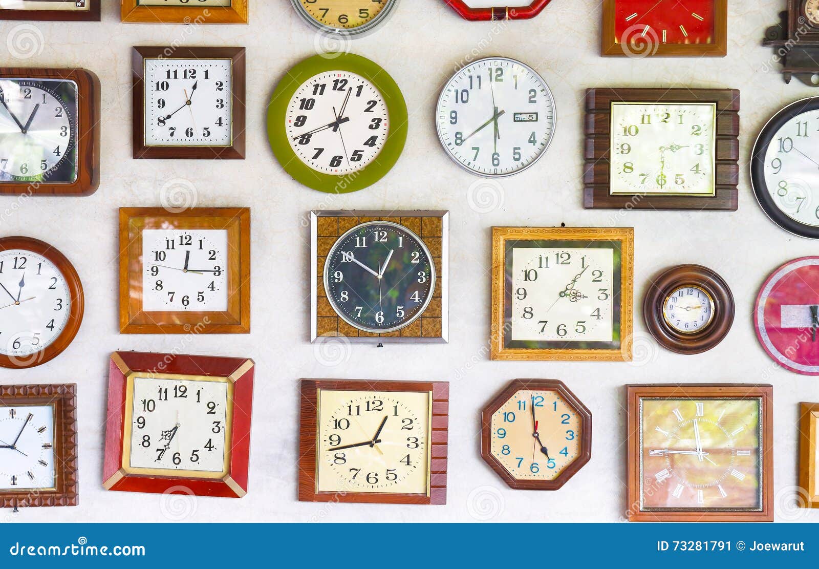 Wall clocks stock image. Image of brick, wall, white - 73281791