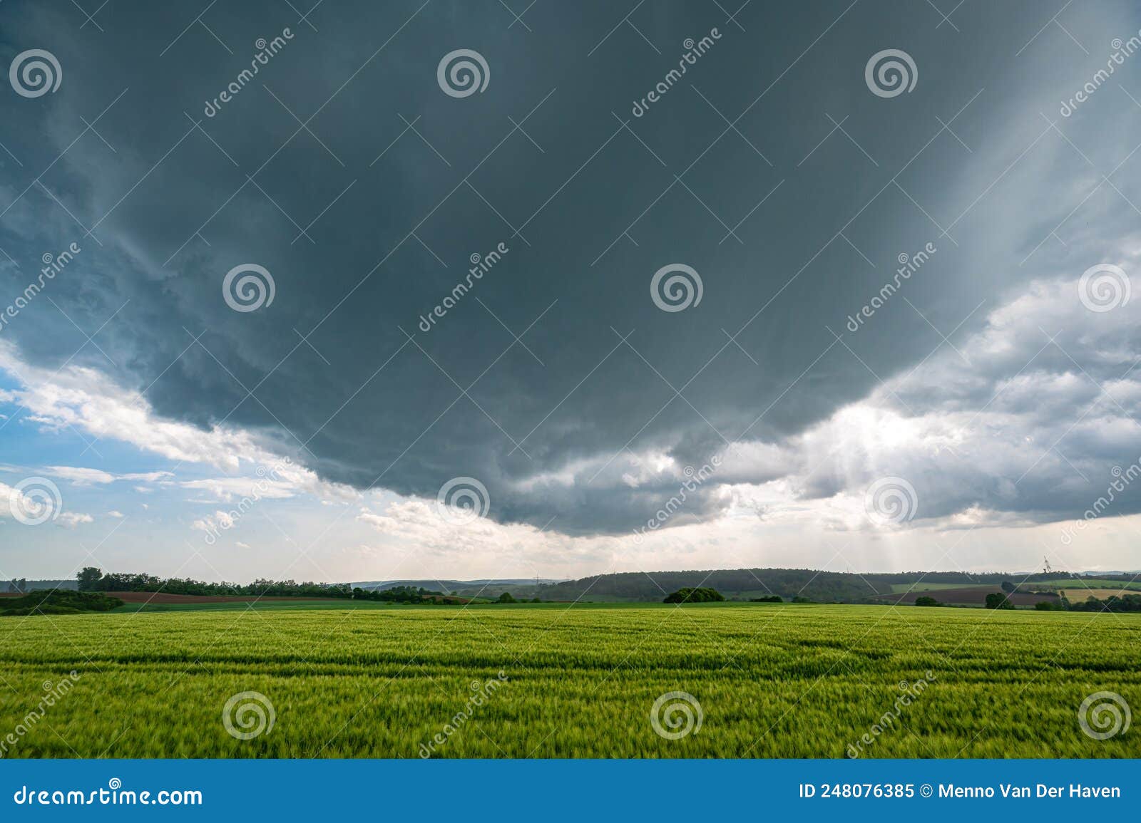 Rotating Wall Cloud Of A Supercell Thunderstorm Over The Plains Stock ...