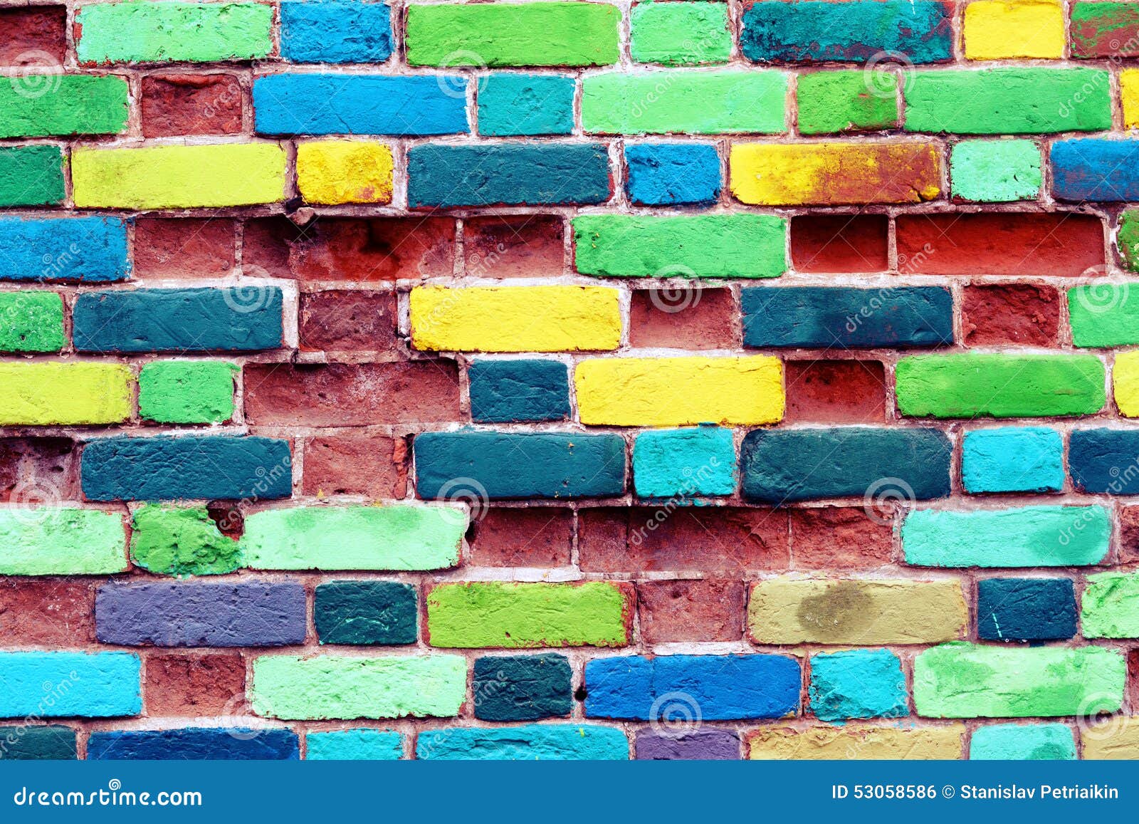 A wall with colored bricks stock photo. Image of texture - 53058586