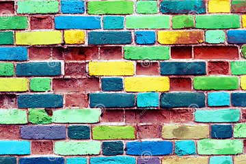 A wall with colored bricks stock photo. Image of texture - 53058586