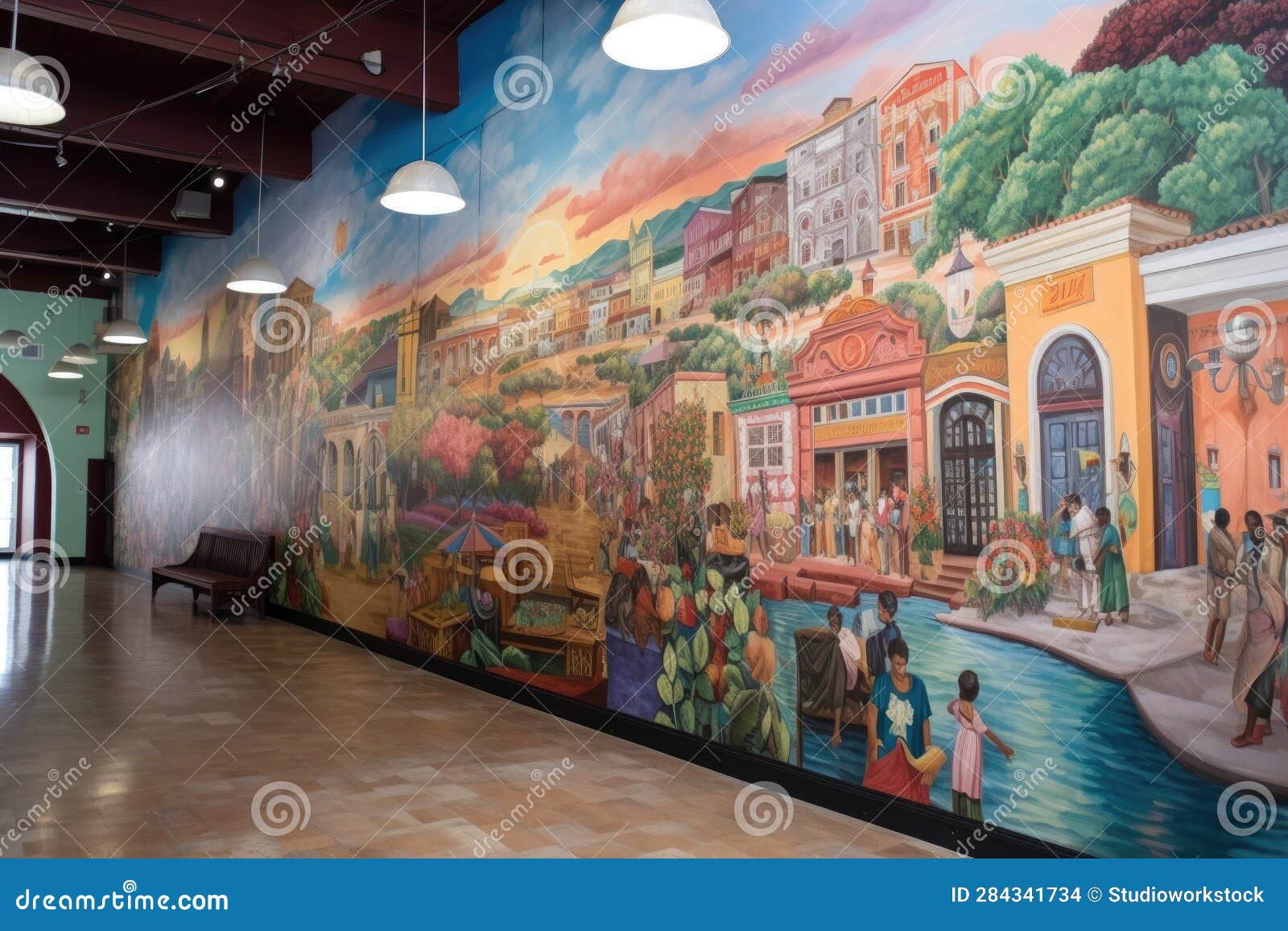 Wall of Colorful Murals, Depicting Different Scenes from Around the ...