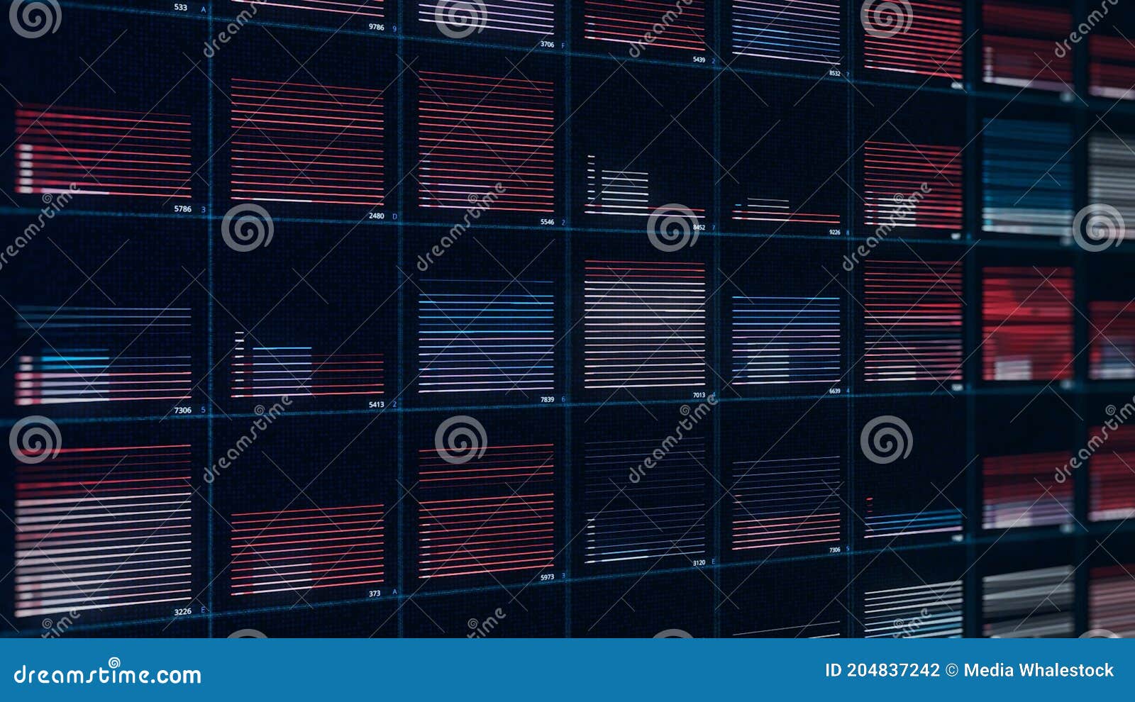 A Wall of Colorful Short Moving Bars of Narrow Lines on Black ...