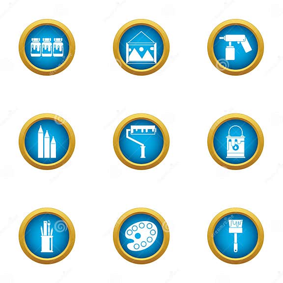 Wall Coloring Icons Set, Flat Style Stock Vector - Illustration of ...