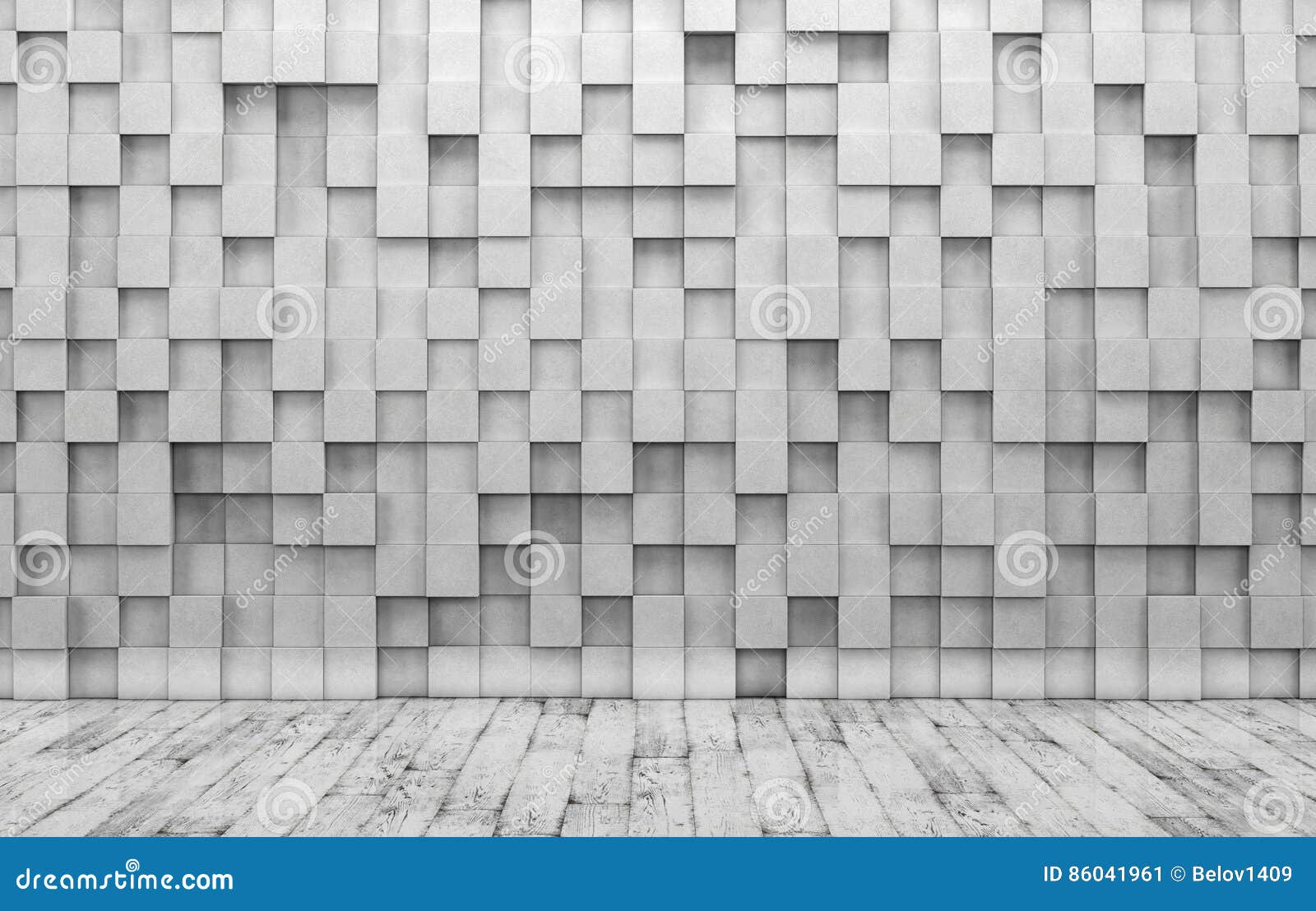 Wall of Concrete Cubes and Wooden Floor Stock Illustration ...