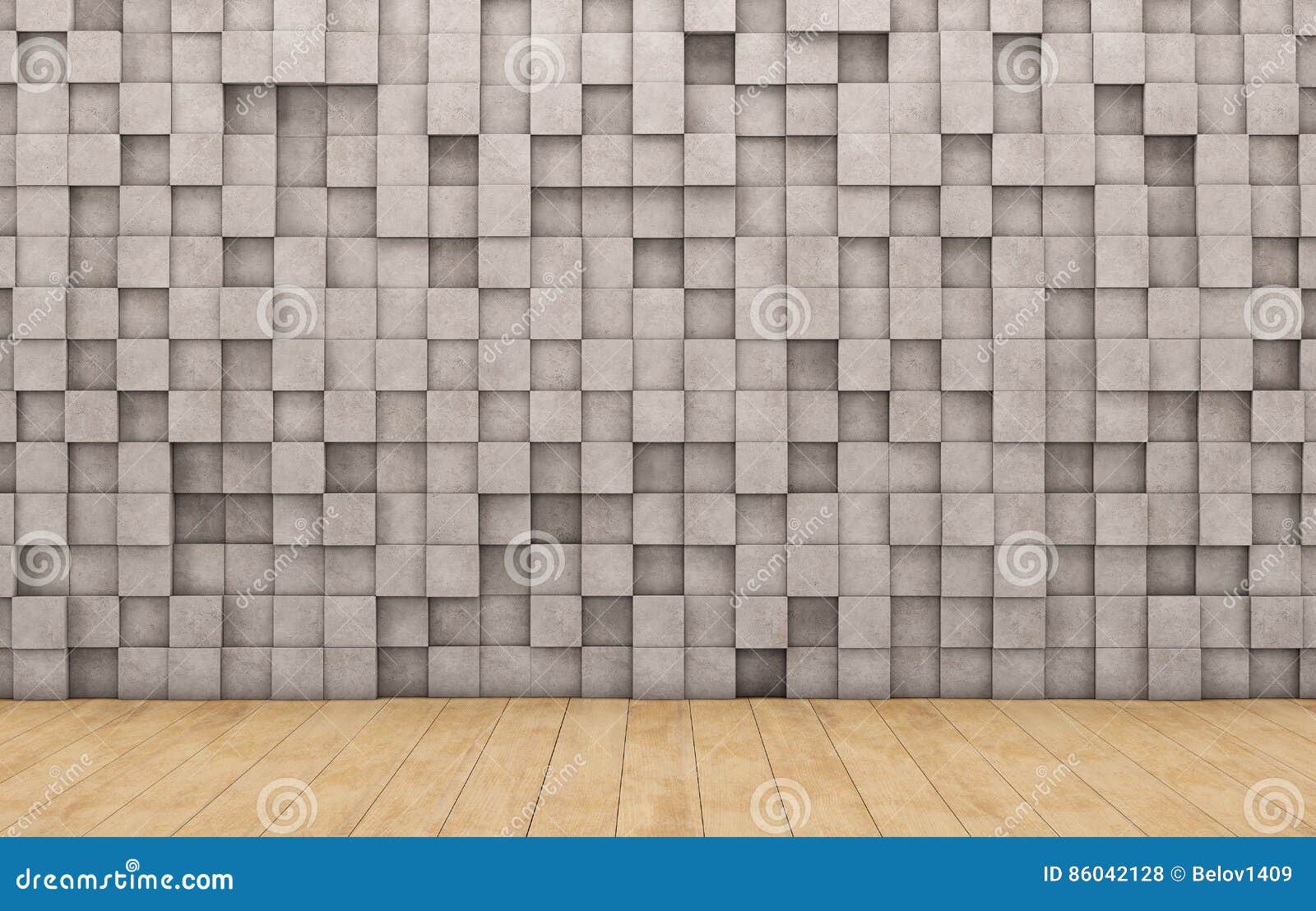 Wall of Concrete Cubes and Wooden Floor Stock Illustration ...