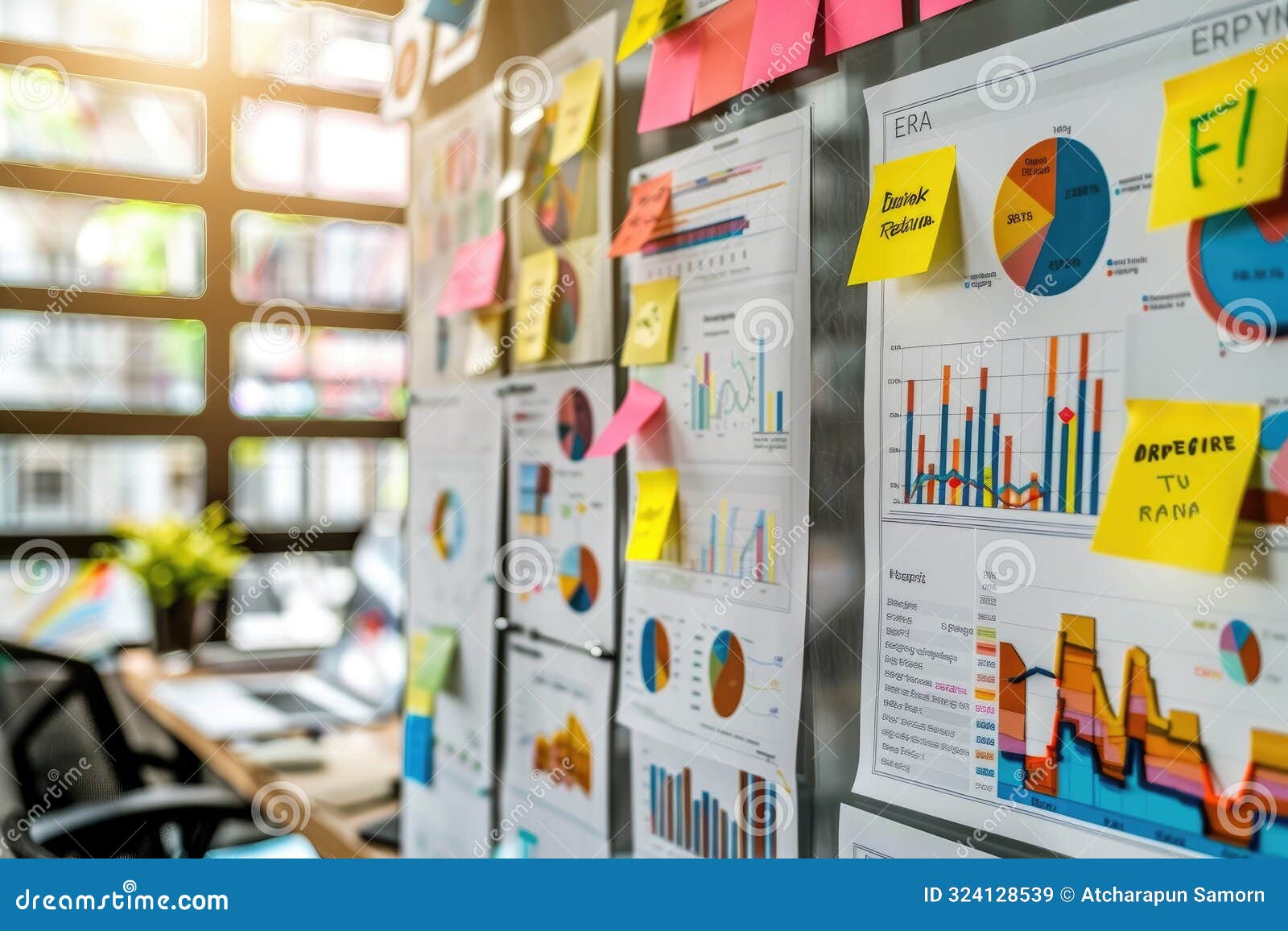 A Wall Covered in Colorful Graphs and Charts with Sticky Notes on Them ...