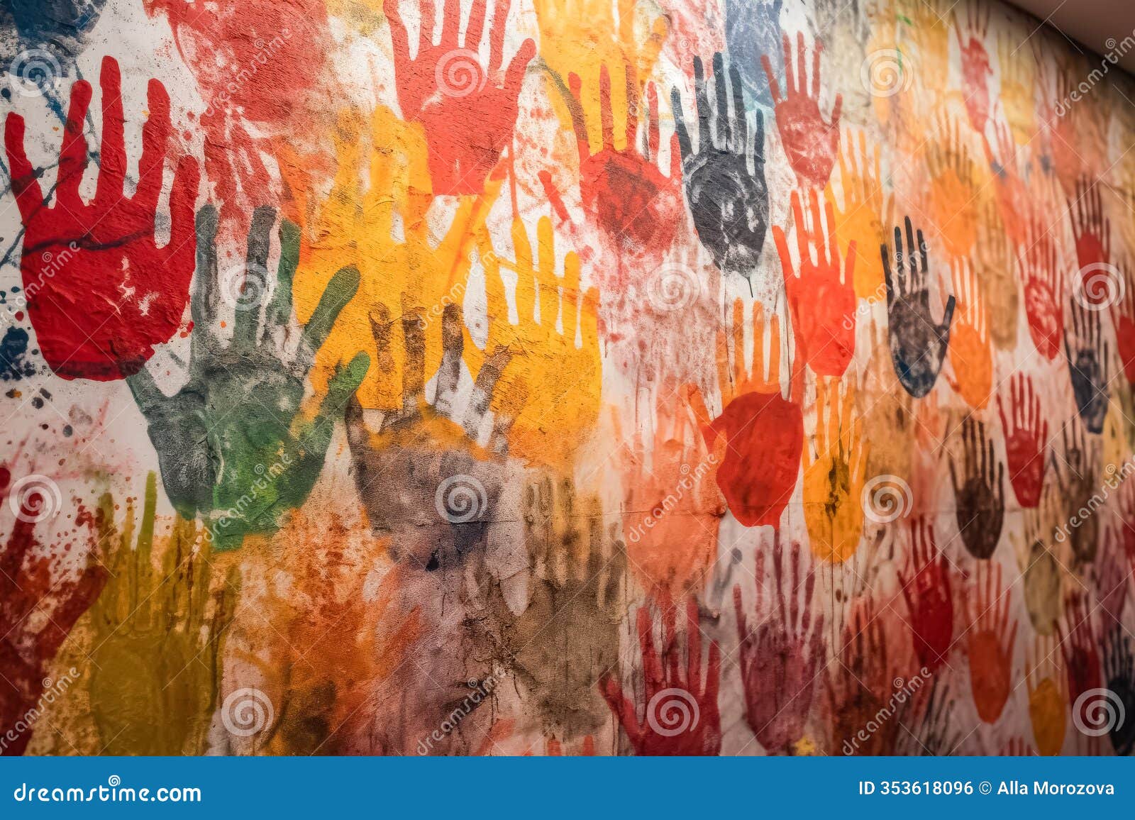Wall Covered in Colorful Handprints Stock Photo - Image of finger ...