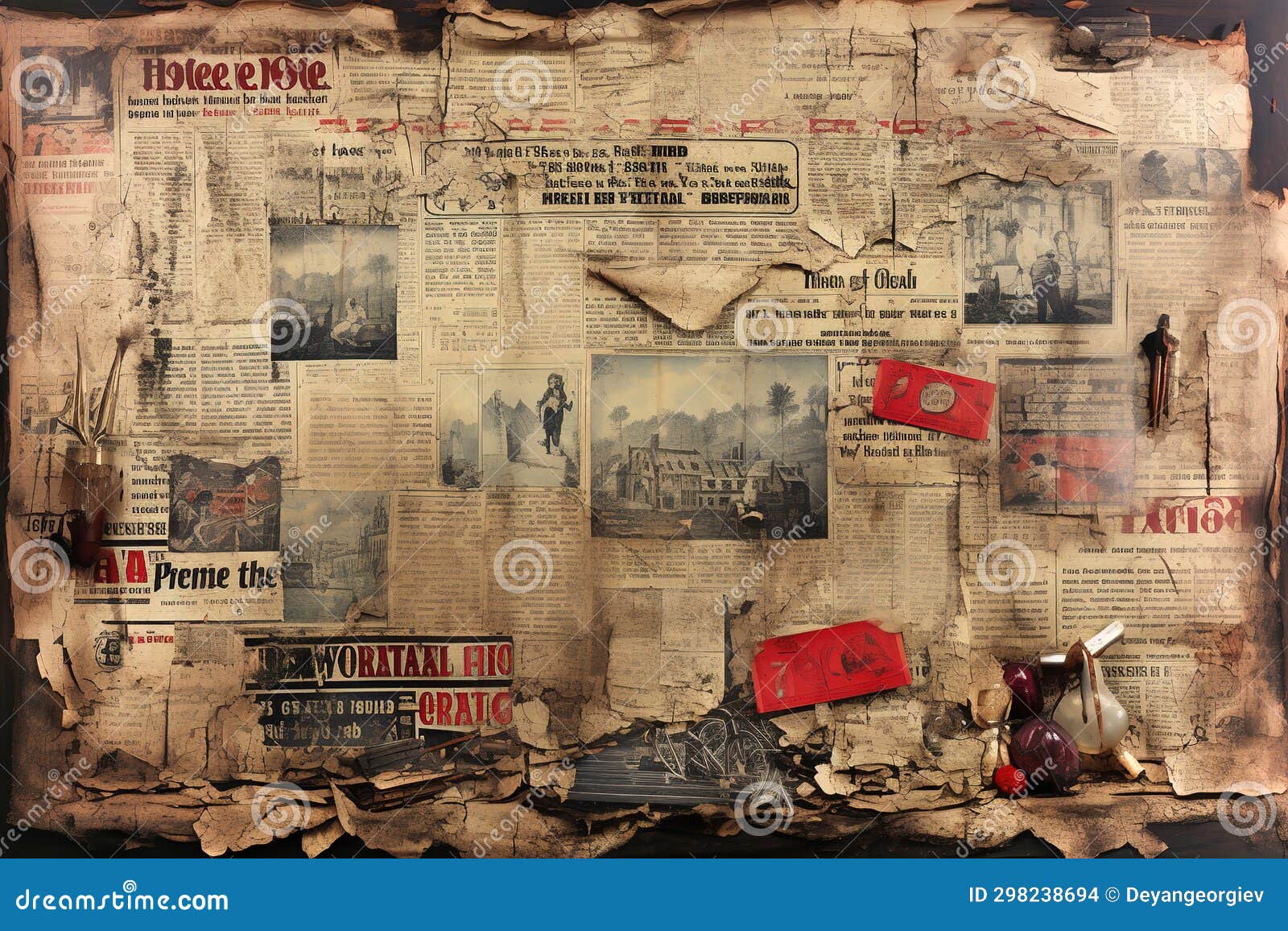 Wall Covered in Colorful Newspapers. Old Newspaper Background Stock ...