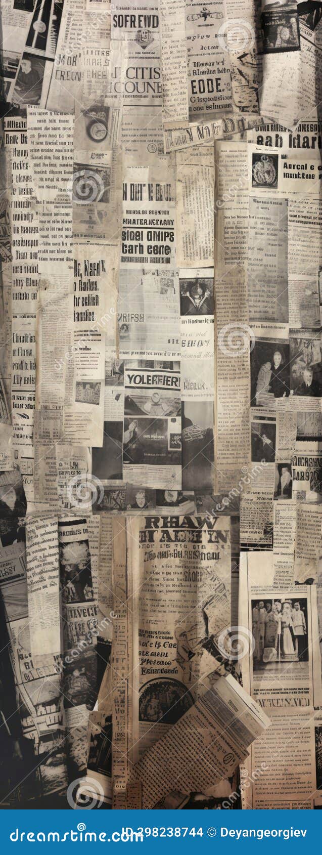 Wall Covered in Colorful Newspapers. Old Newspaper Background Stock ...