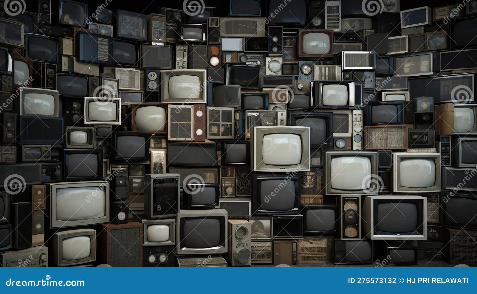 Wall Covered in Lots of Television of Different Sizes. Generative Ai ...