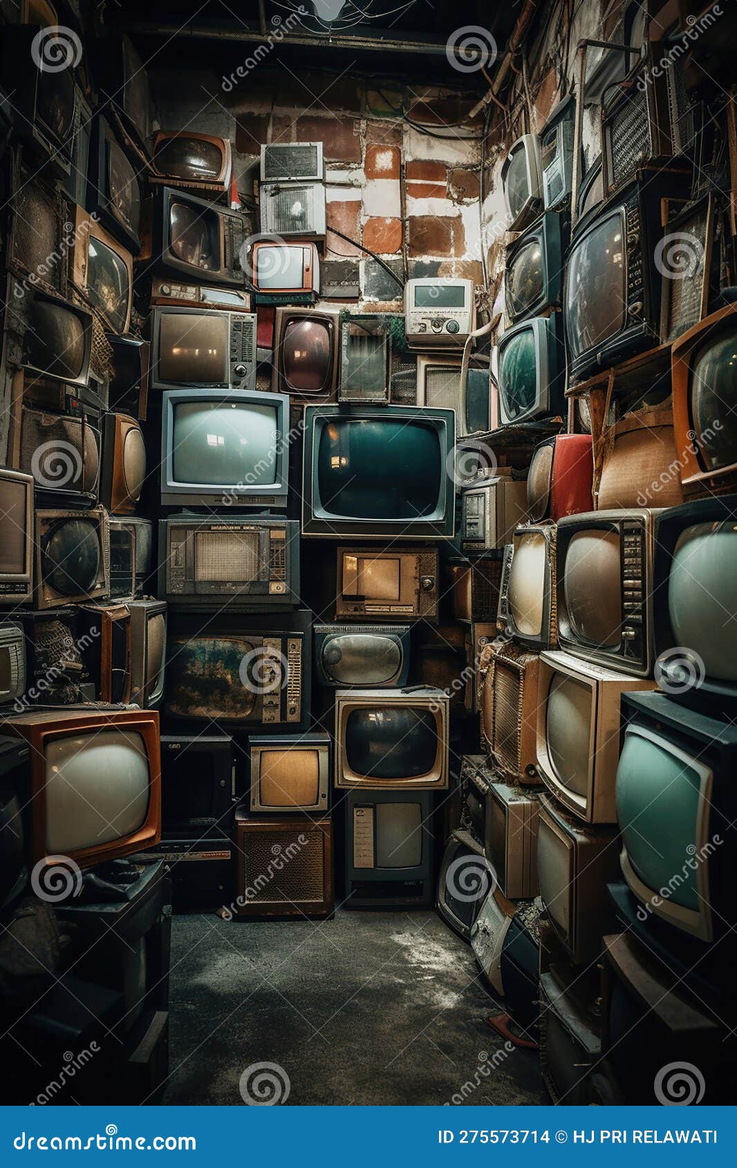 Wall Covered in Lots of Television of Different Sizes. Generative Ai ...