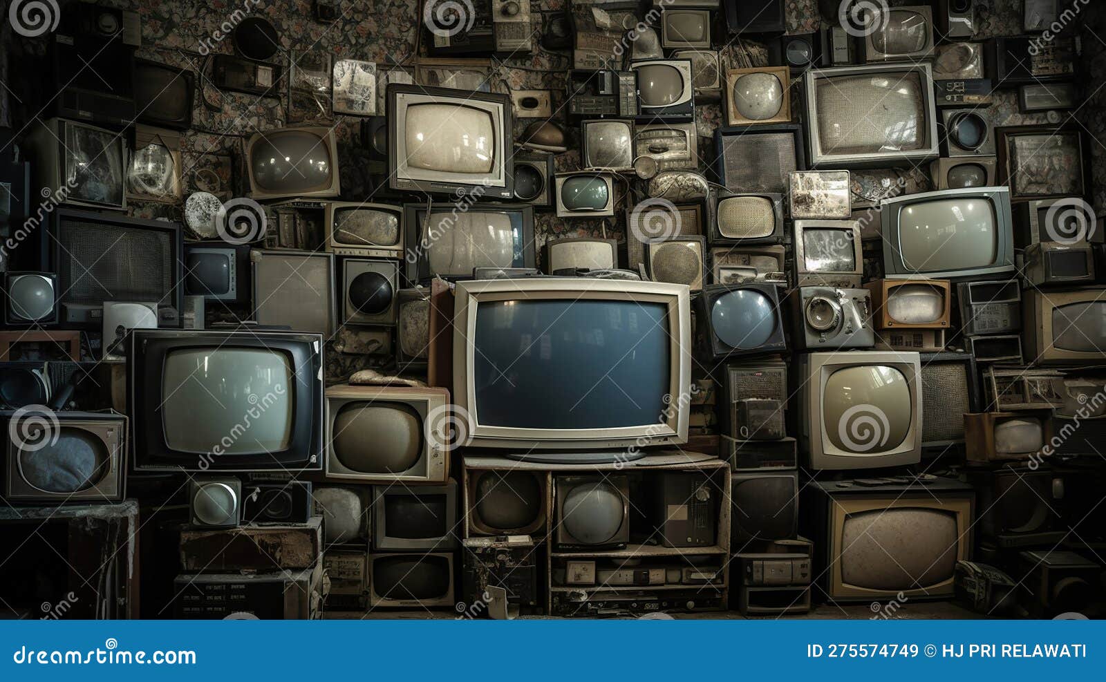 Wall Covered in Lots of Television of Different Sizes. Generative Ai ...