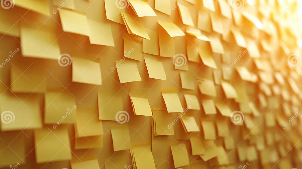 Wall Covered in Many Yellow Sticky Notes, Sunlight Stock Illustration ...