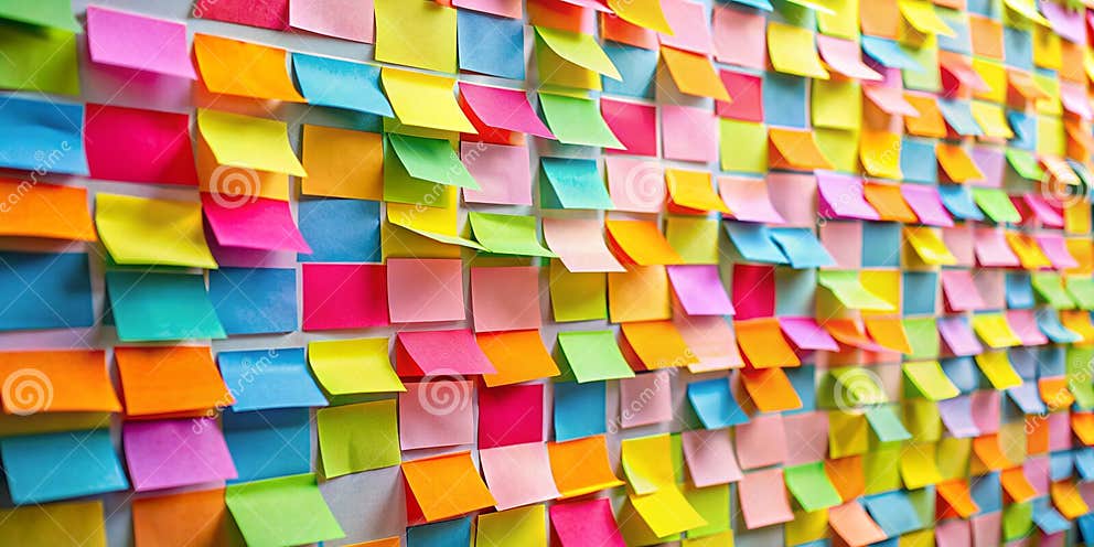 Wall Covered with Multicolored Sticky Notes Indicating Overwhelming ...