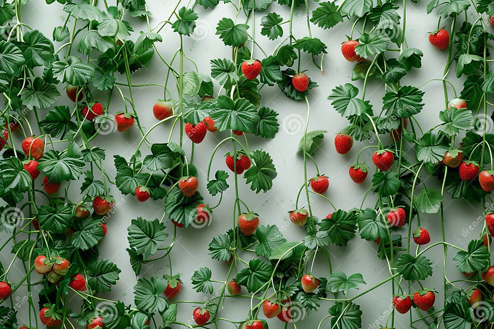 A Wall Covered with Strawberries and Leaves Stock Photo - Image of ...