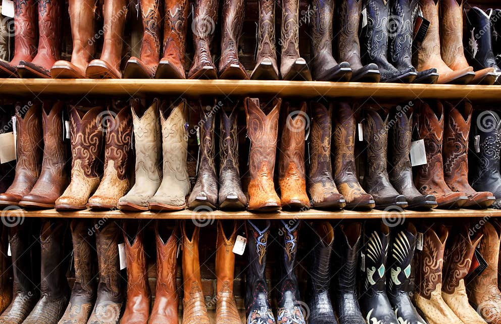 Wall of Cowboy Boots stock image. Image of group, country - 25700215