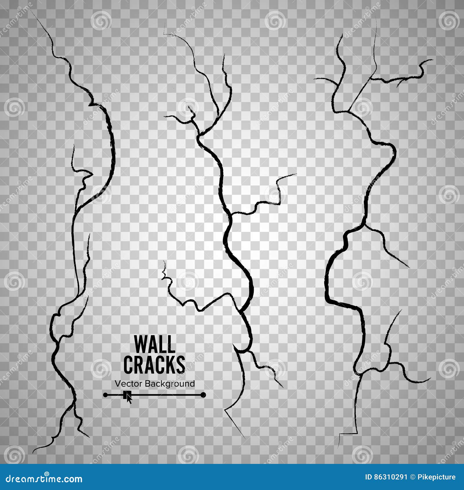 Wall Cracks Vector. Transparent Checkered Background. Rough Effect ...