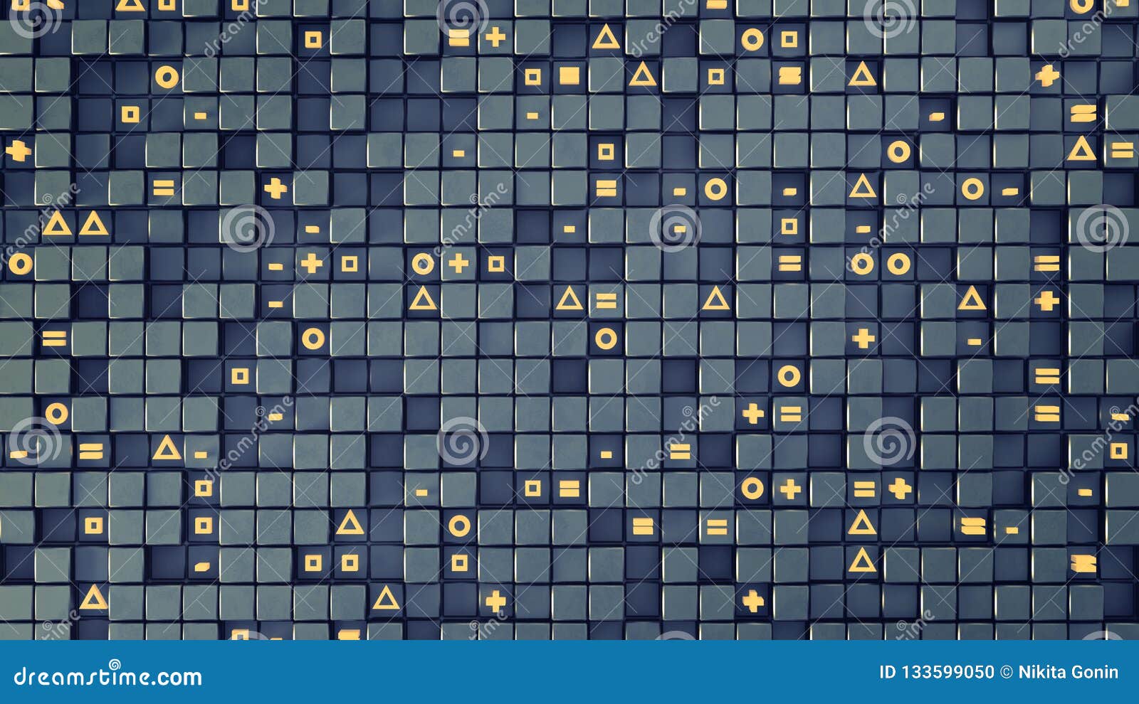 Wall of Cubes and Random Symbols Abstract 3D Render Illustration Stock ...