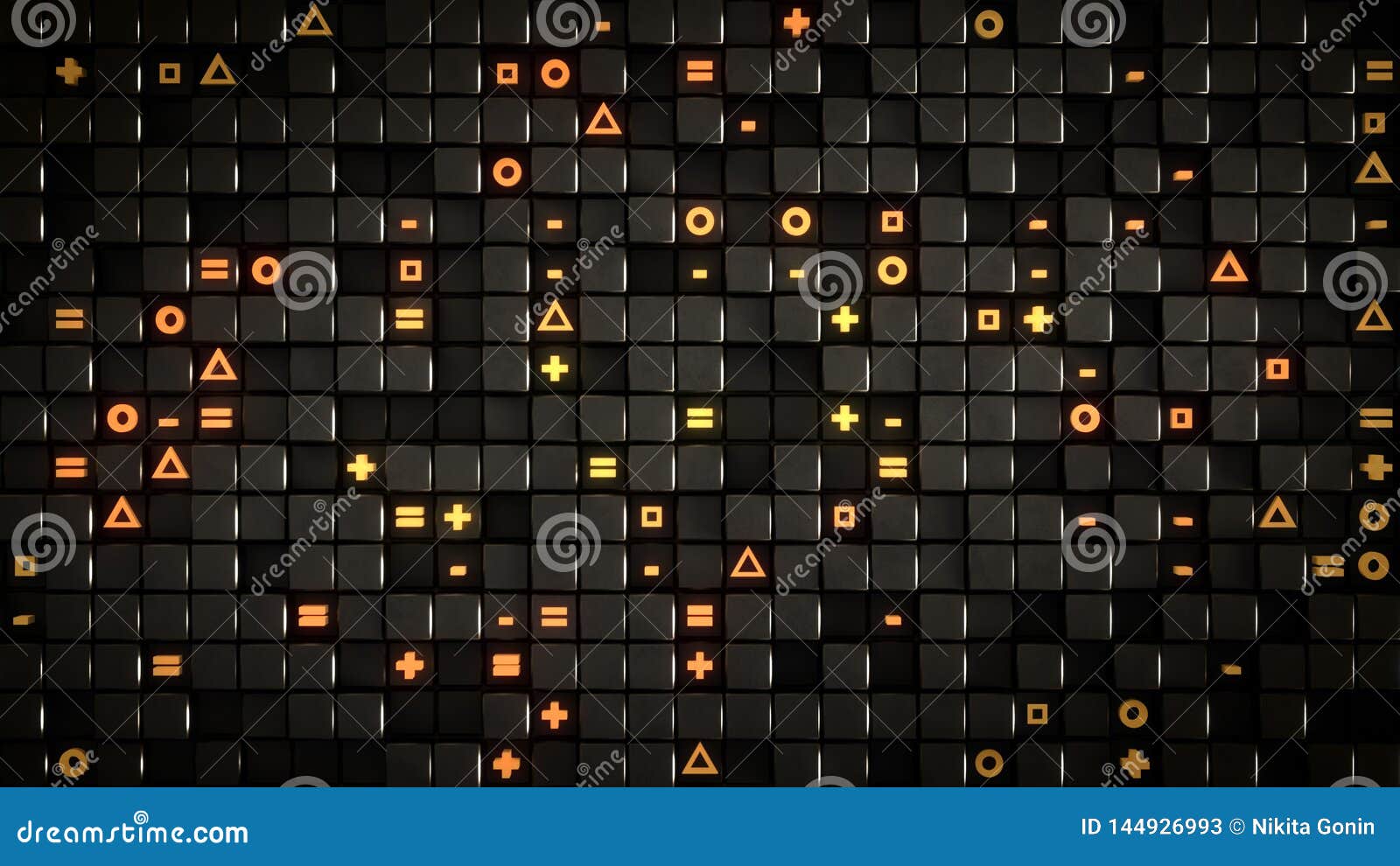 Wall of Cubes and Random Symbols Abstract 3D Render Stock Illustration ...