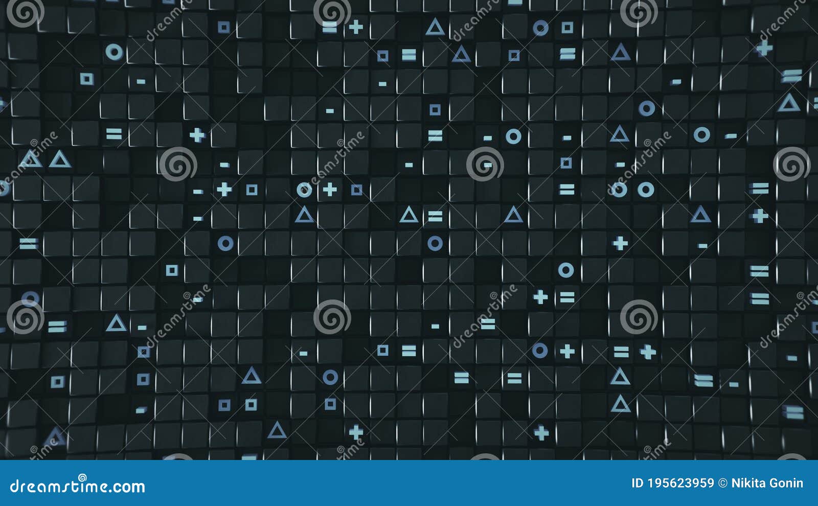 Wall of Cubes and Random Symbols Abstract 3D Render Stock Illustration ...