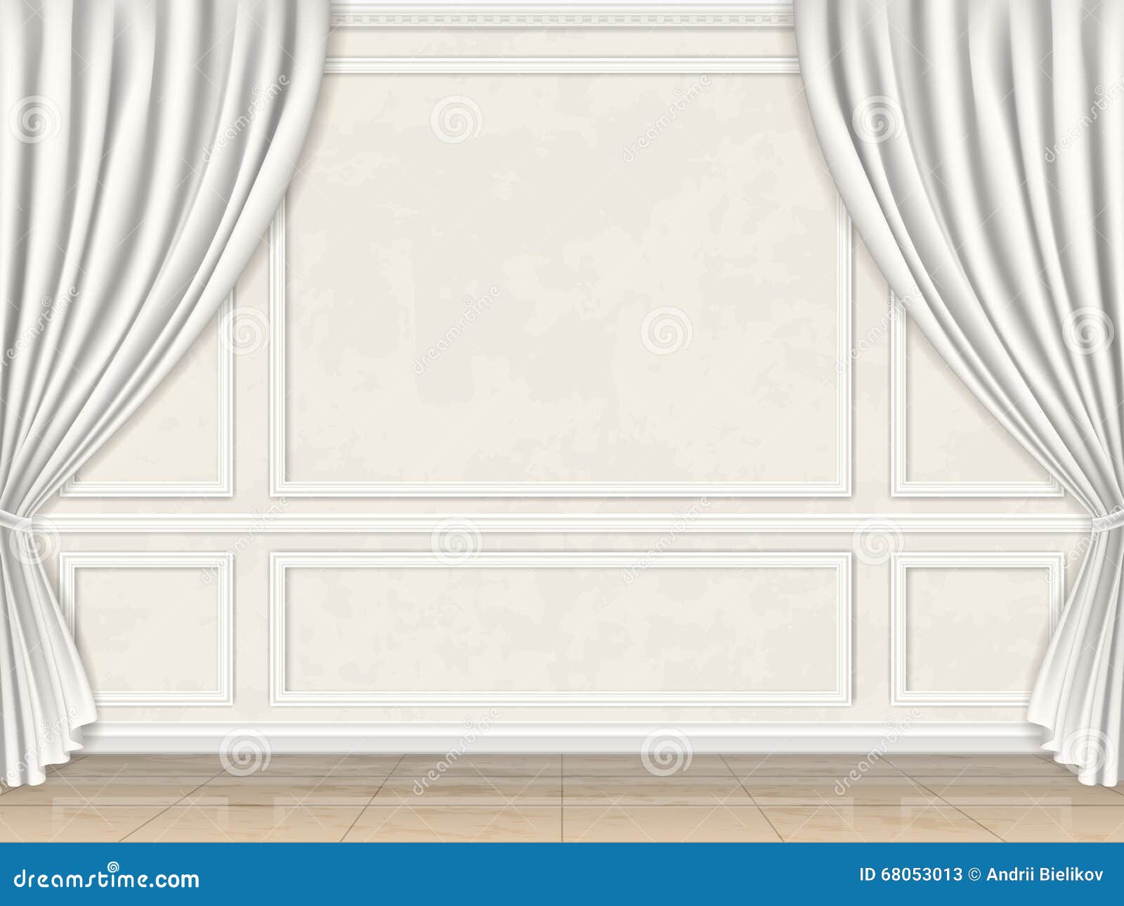 Wall Decorated Panel Mouldings and Curtains Stock Vector - Illustration ...