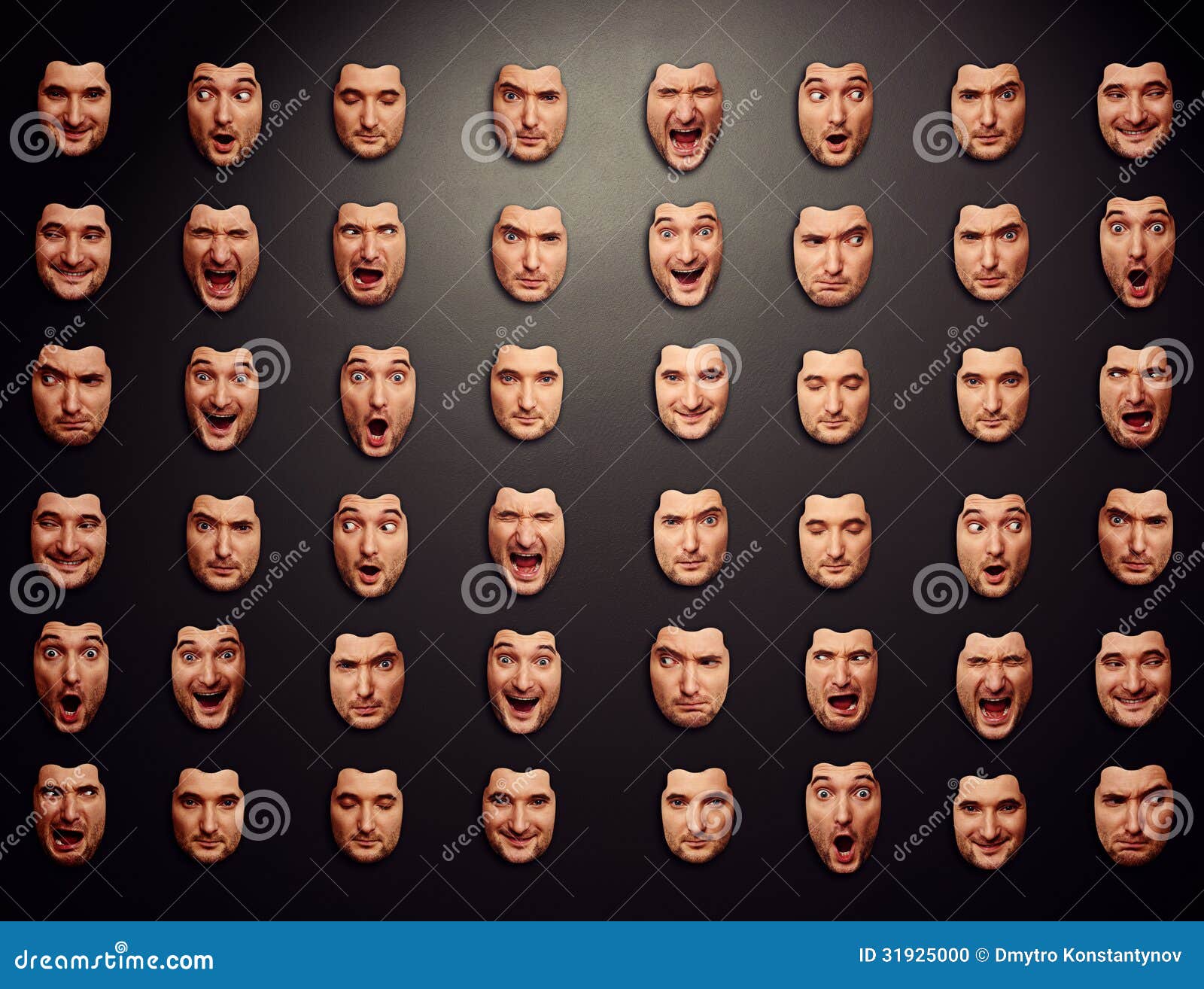 Wall with Different Emotional Masks Stock Photo - Image of dark, closed ...