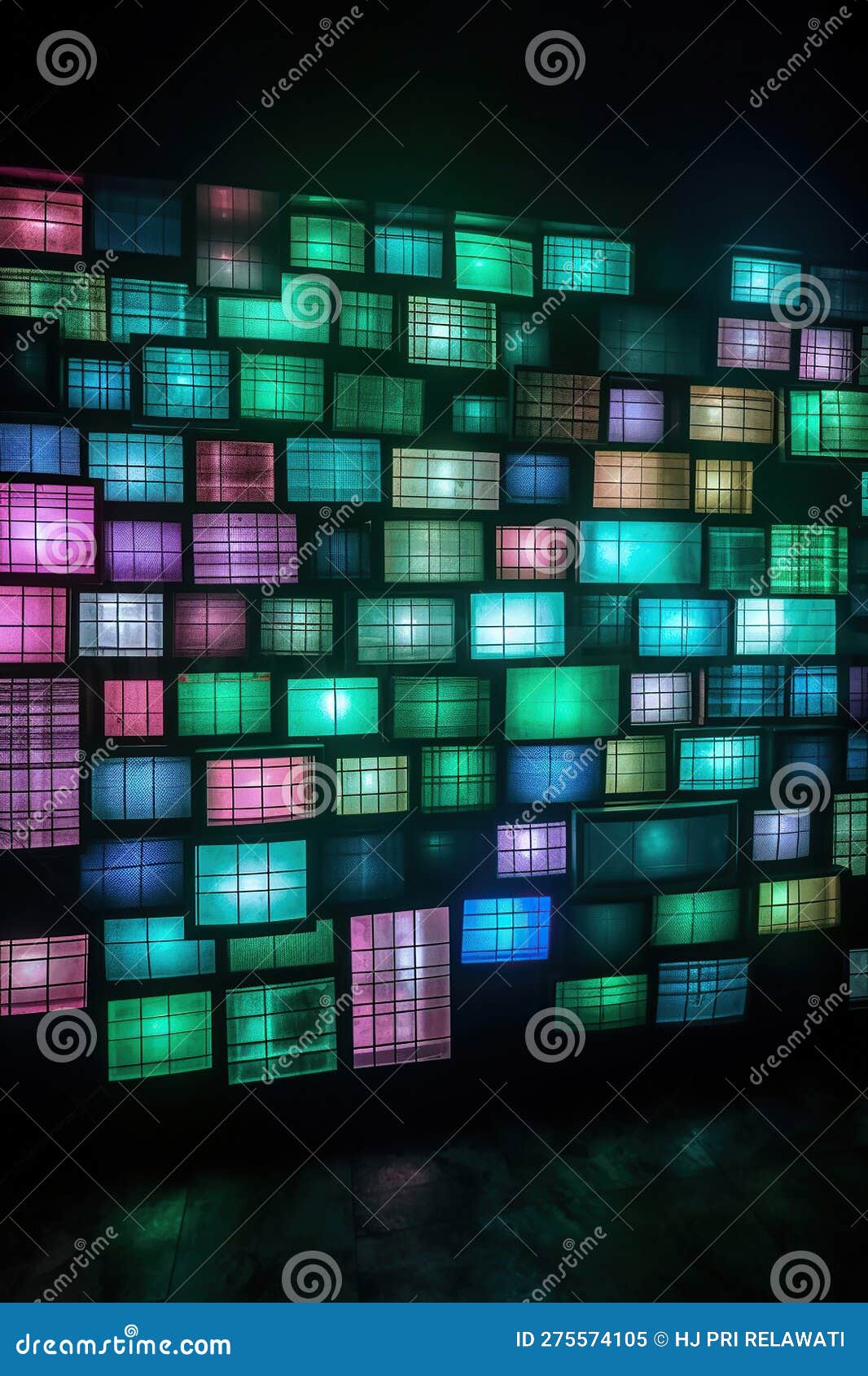 Wall of Different Size TV with Glowing Screens. Generative Ai Stock ...