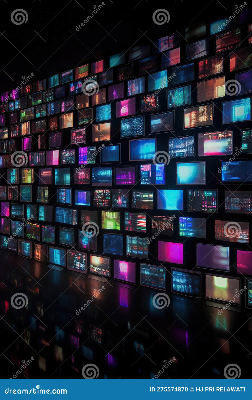 Wall of Different Size TV with Glowing Screens. Generative Ai Stock ...