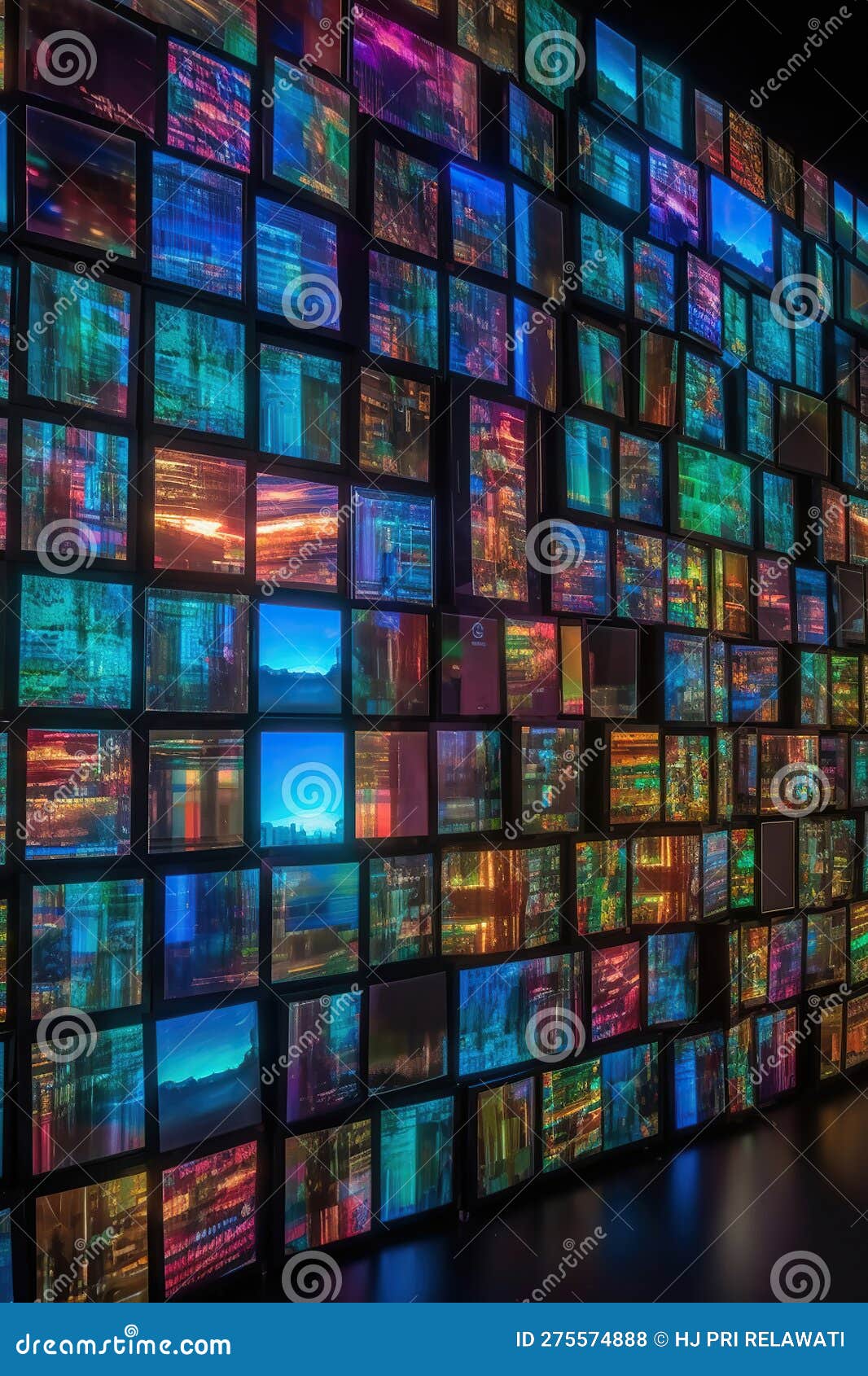 Wall of Different Size TV with Glowing Screens. Generative Ai Stock ...