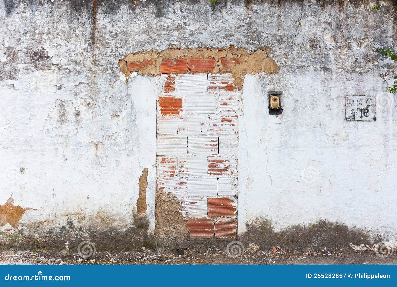 Wall with Door Closed with Bricks Stock Image - Image of dust, door ...