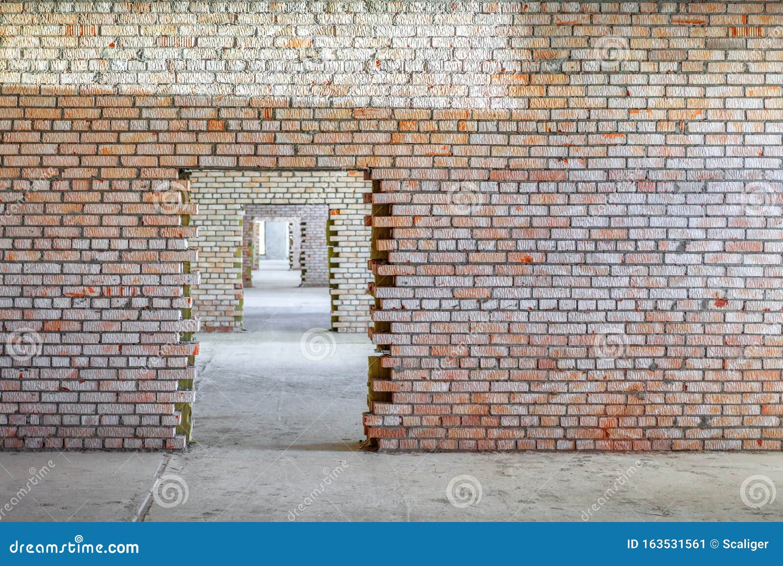 Wall And Doorway Inside The Building Under Construction. Perspective ...