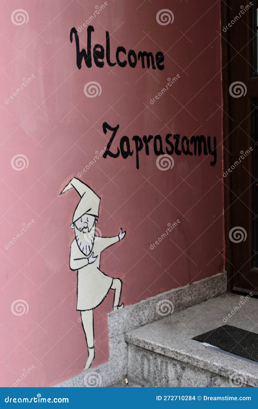 On the Pink Wall is a Drawing of a Dwarf with an Invitation To Enter ...