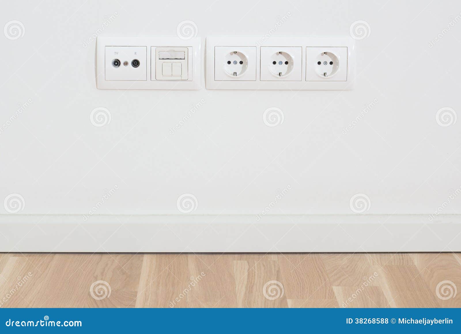Wall with Electric, TV, Network Plugs Stock Photo - Image of connection ...