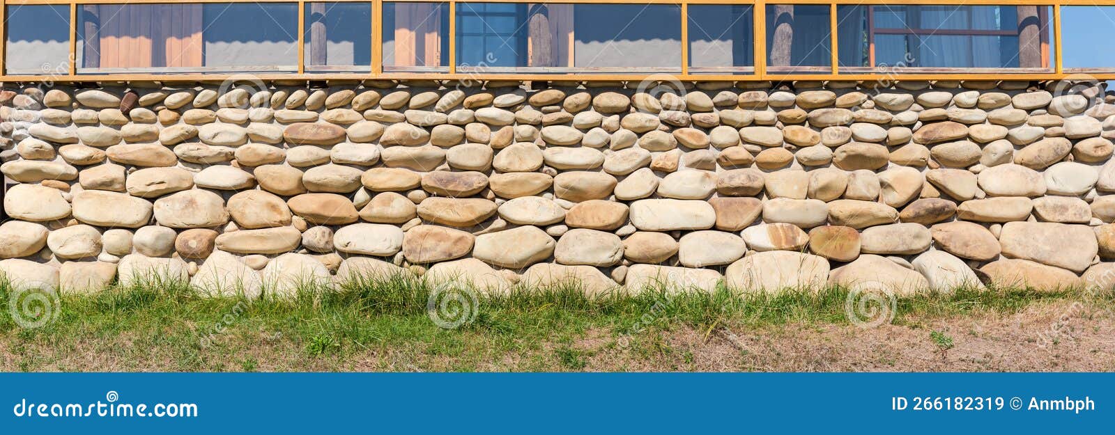 Wall Faced with Natural Boulders Different Sizes, Panoramic View Stock ...