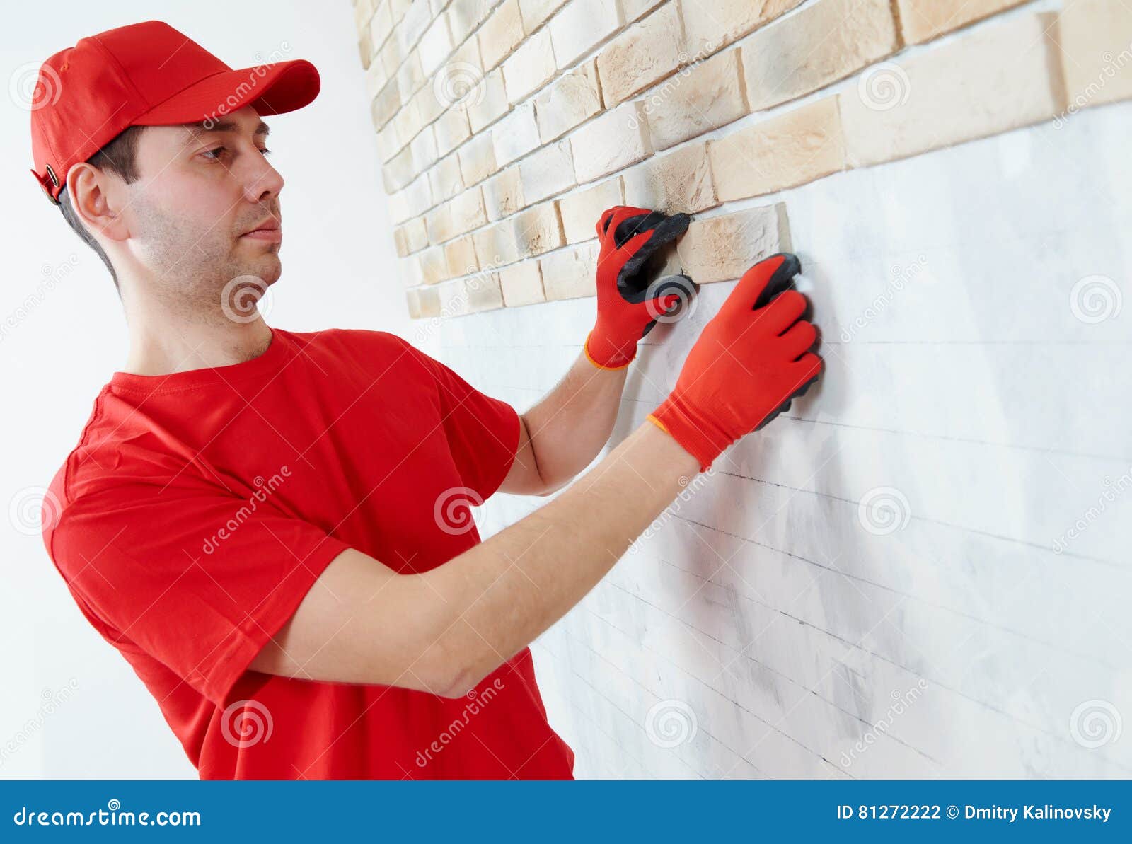 Wall Facing Work with Brick by Professional Bricklayer Worker Stock ...