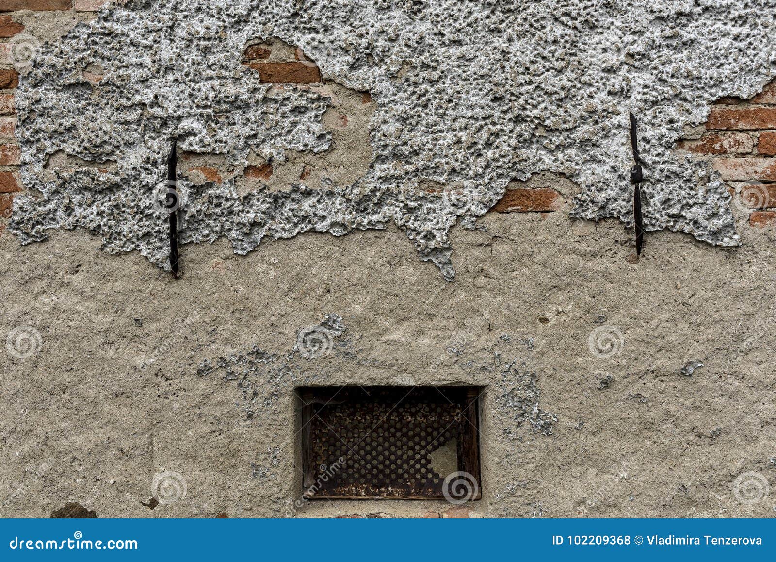 A Wall with a Falling Wash and a Metal Window Stock Photo - Image of ...