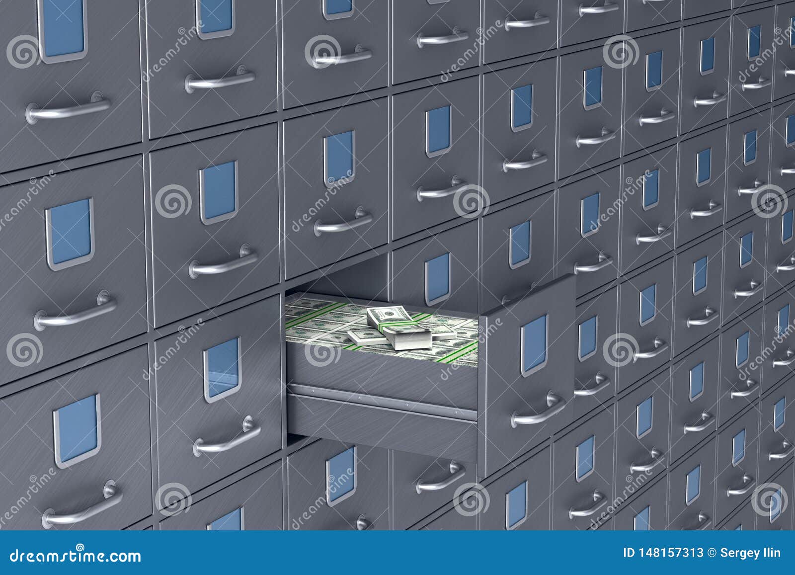 Wall from Filing Cabinet. Open Box with Money Stock Illustration ...
