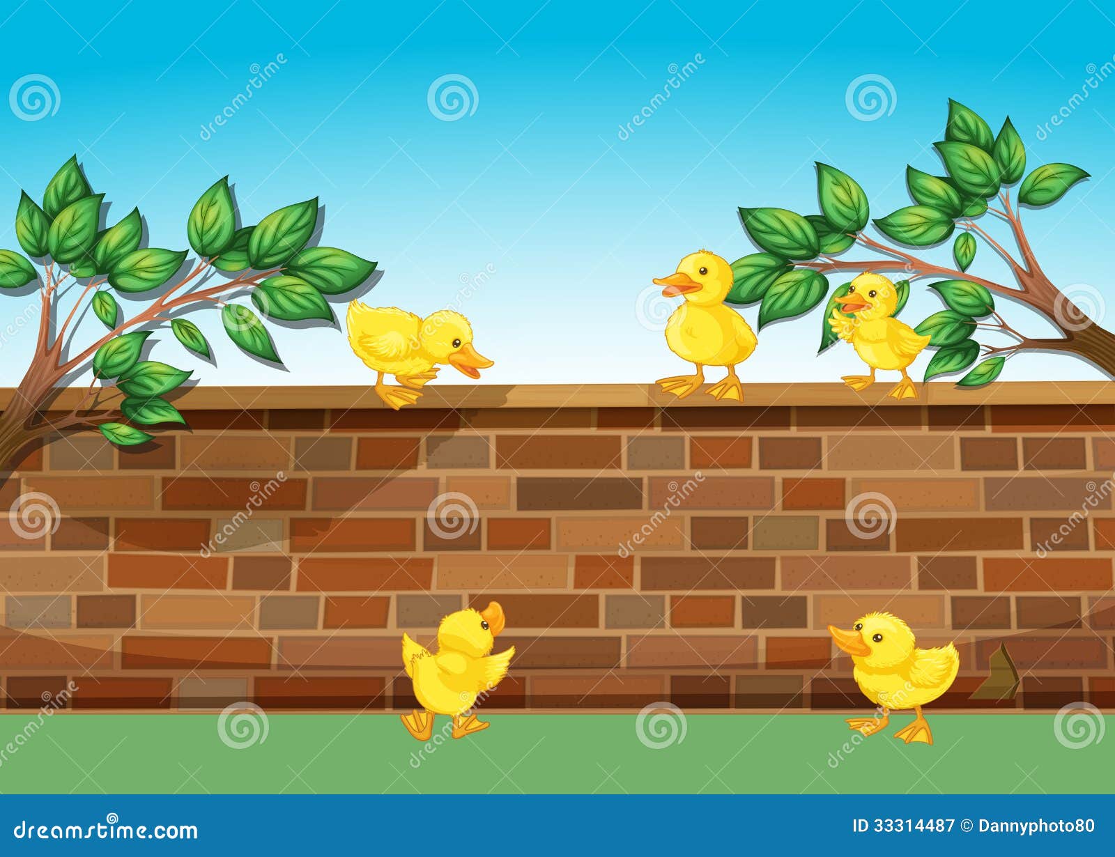 A wall with five ducklings stock illustration. Illustration of ...