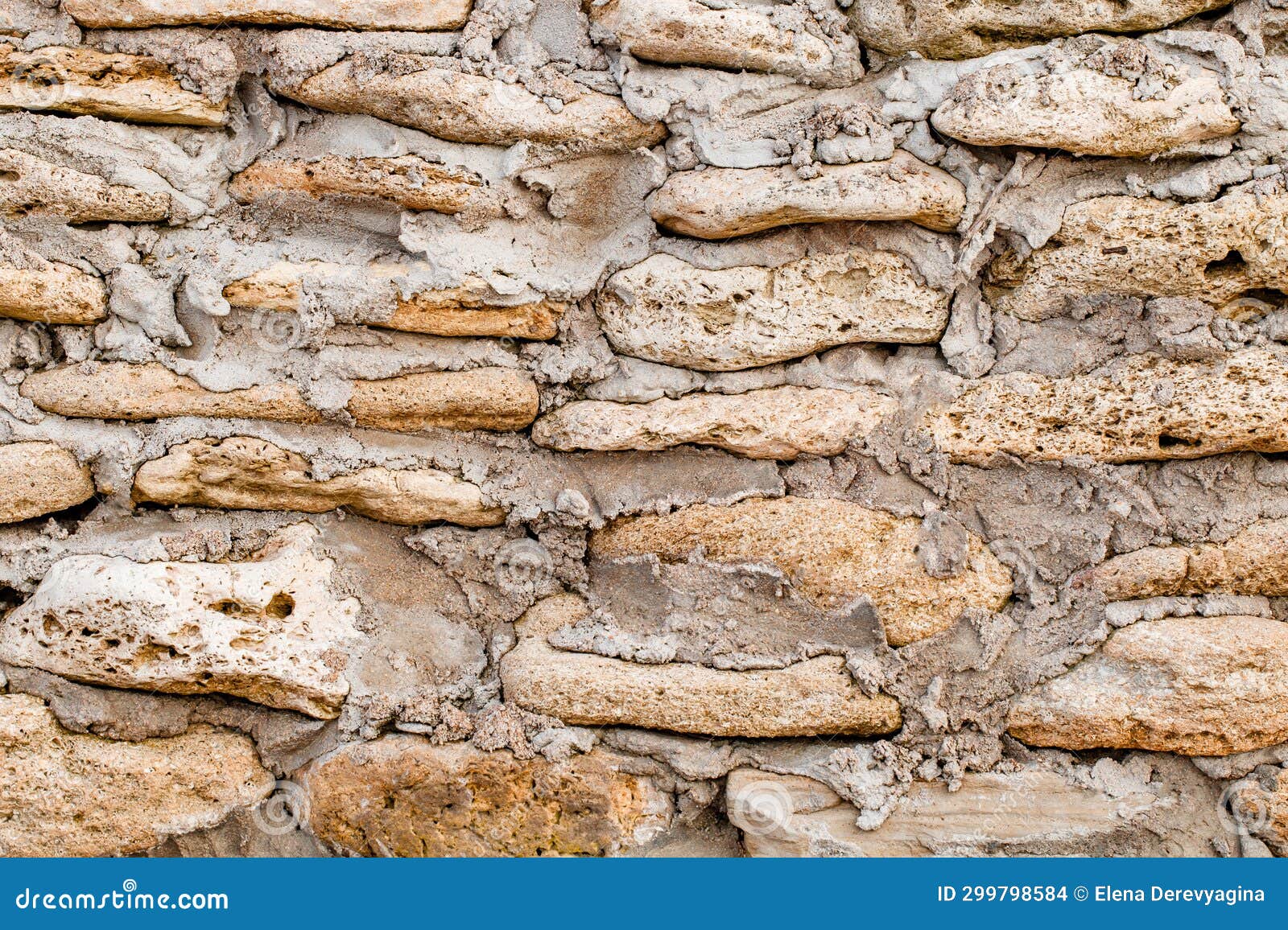 Wall of Flat Different Shell Stones on Cement Mortar, Close-up ...