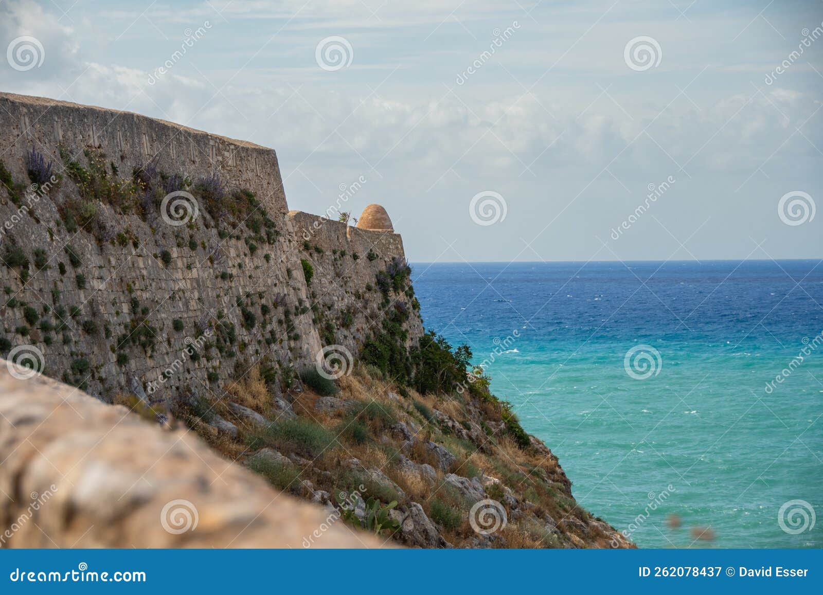 The Wall of the Fortezza Fortress Ruins in Rethymno and the Sea Stock ...