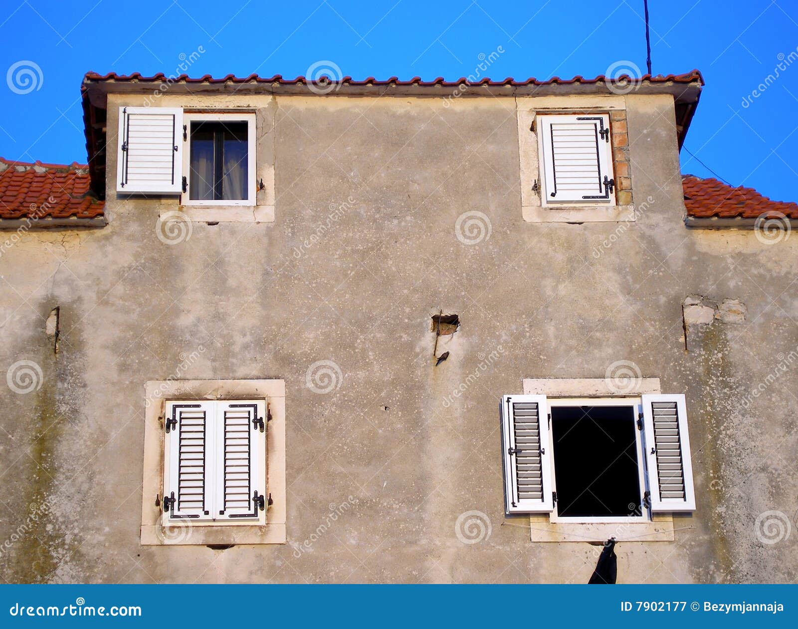 Wall With Four Windows Two Of Wich Is Open Picture. Image: 7902177