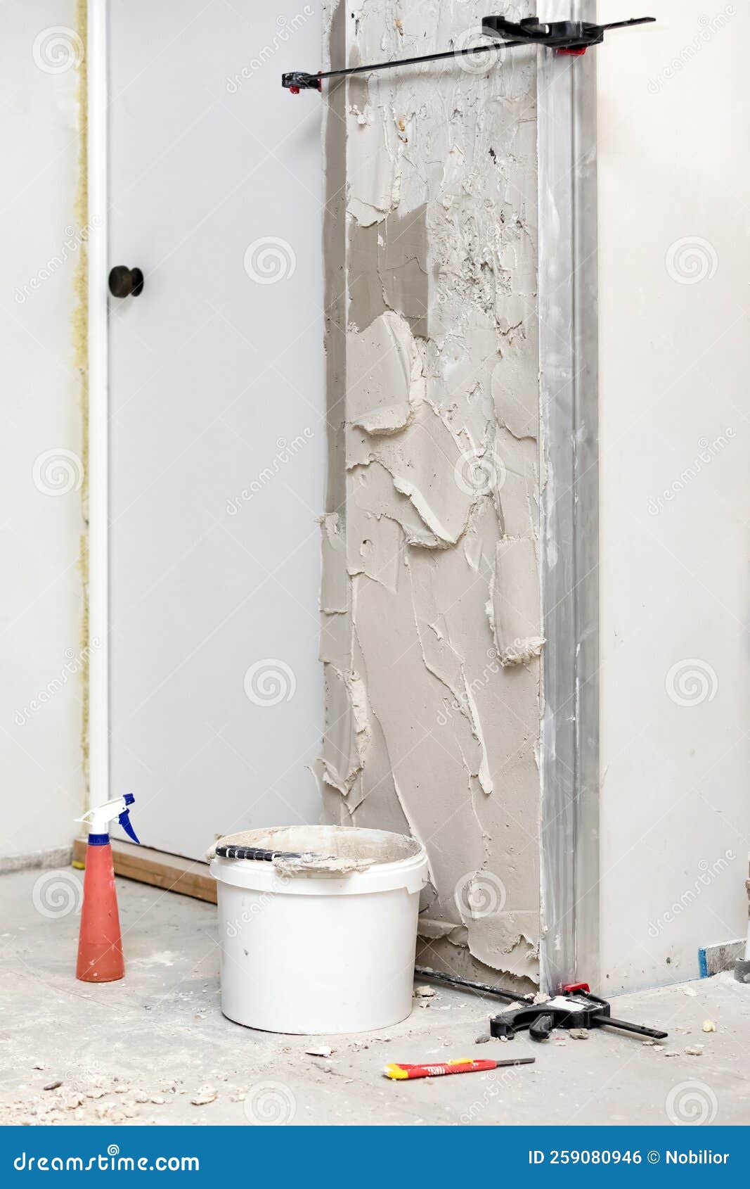 Wall with Fresh Plaster on it. Stock Photo - Image of equipment, paint ...