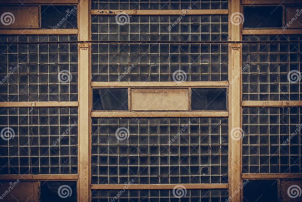The Wall of Glass Blocks. Pattern of Square Glass Blocks. Industrial ...