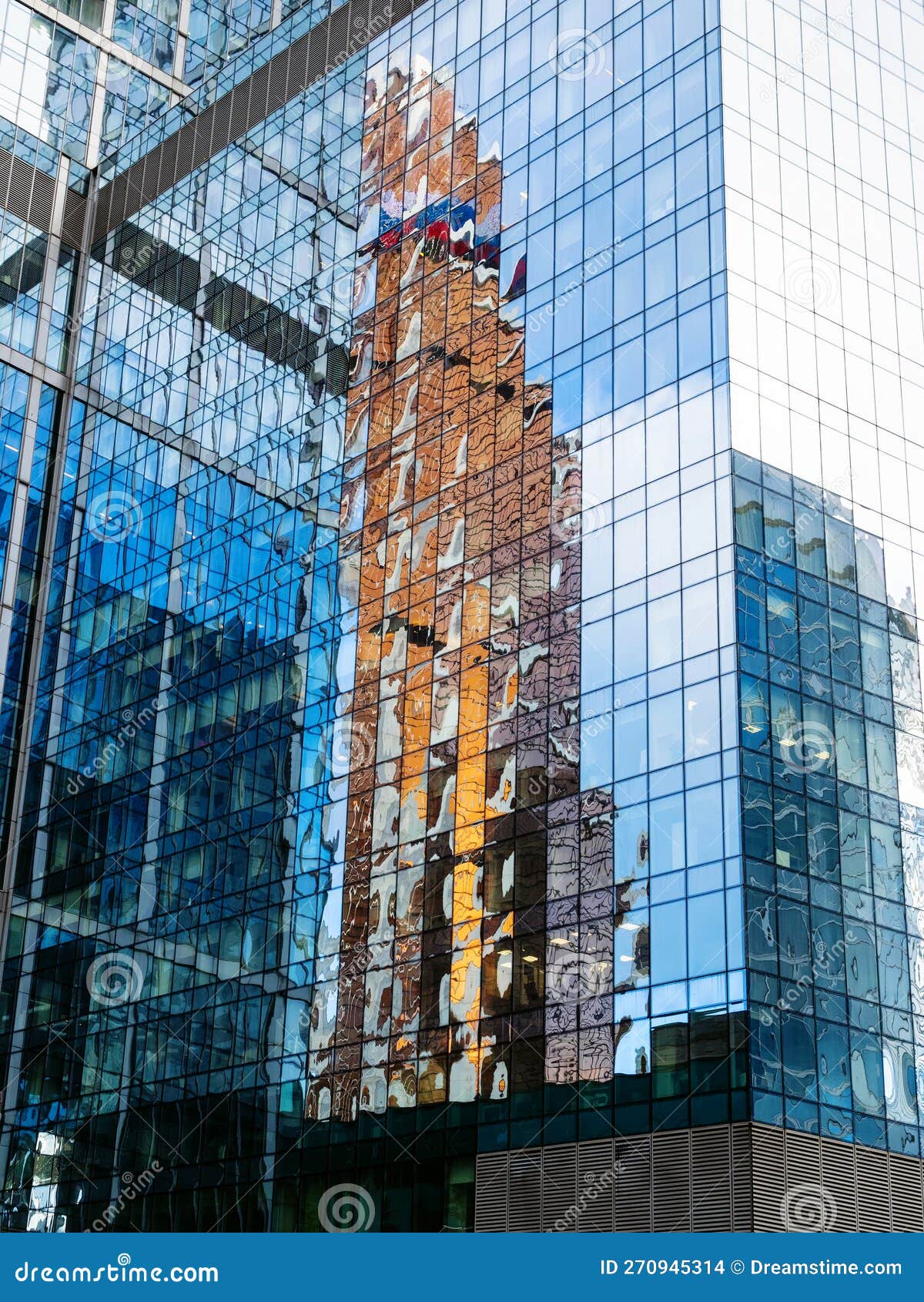 Wall of Glass Tower with Reflection of Skyscraper Stock Photo - Image ...