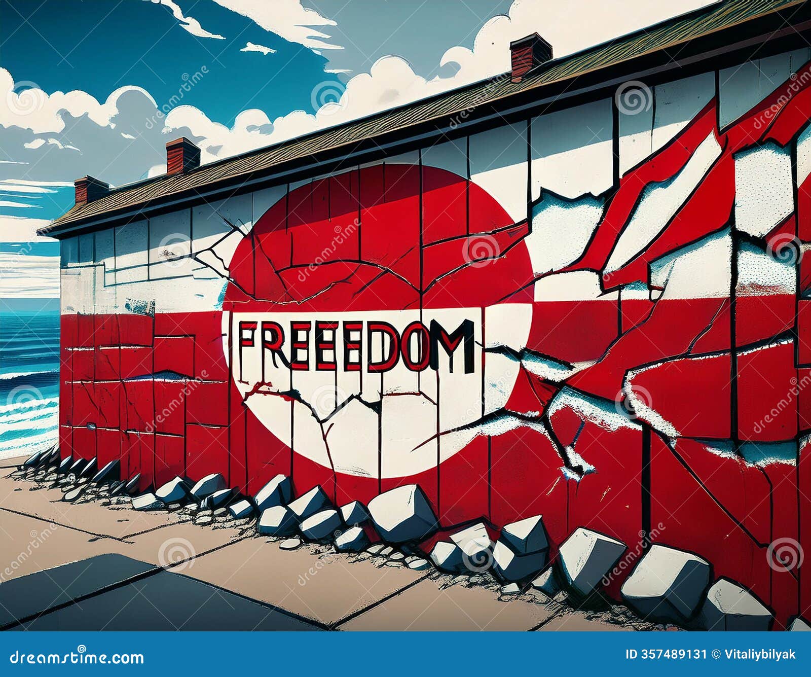 A Wall Graffiti in Greenland Depicting a Breaking Wall with Freedom ...