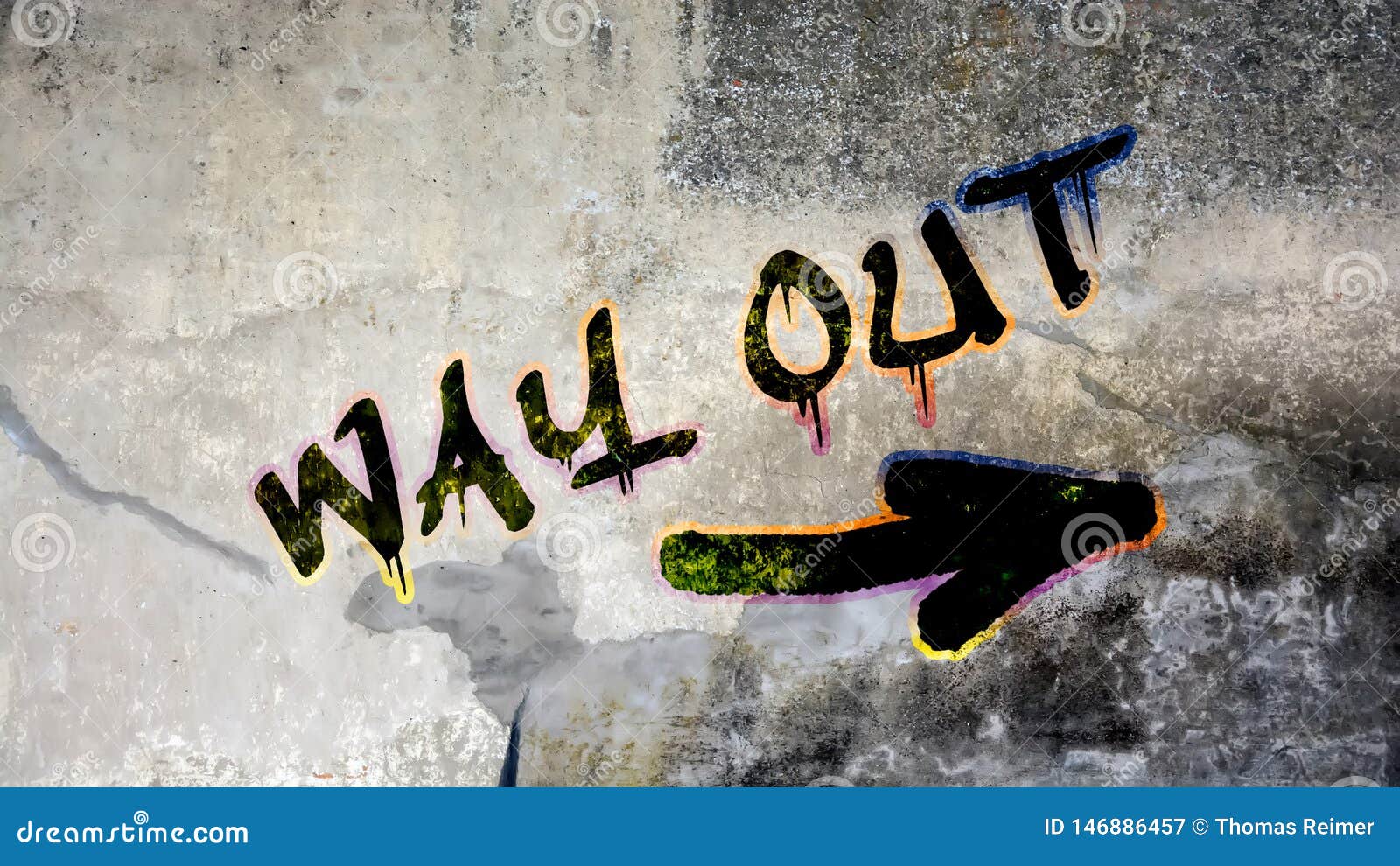 Wall Graffiti WAY OUT stock image. Image of sign, direction - 146886457