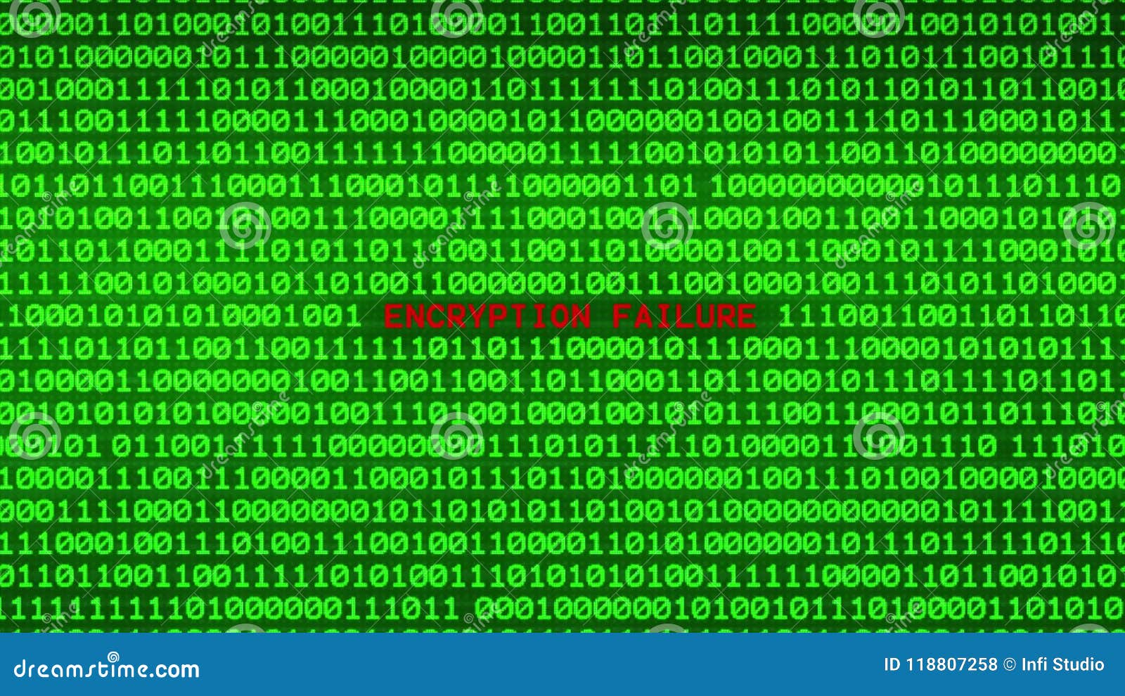 Wall of Green Binary Code Revealing ENCRYPTION FAILURE Data Matrix ...