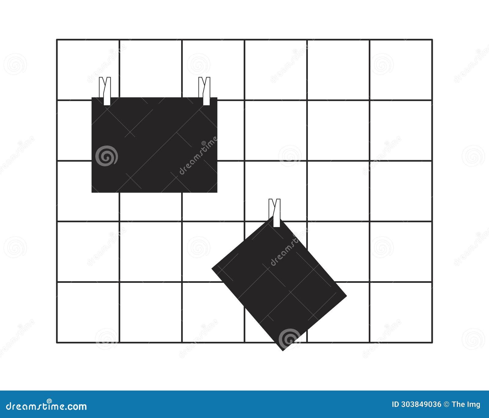 Wall Grid Panel Sticky Notes Black and White 2D Line Cartoon Object ...