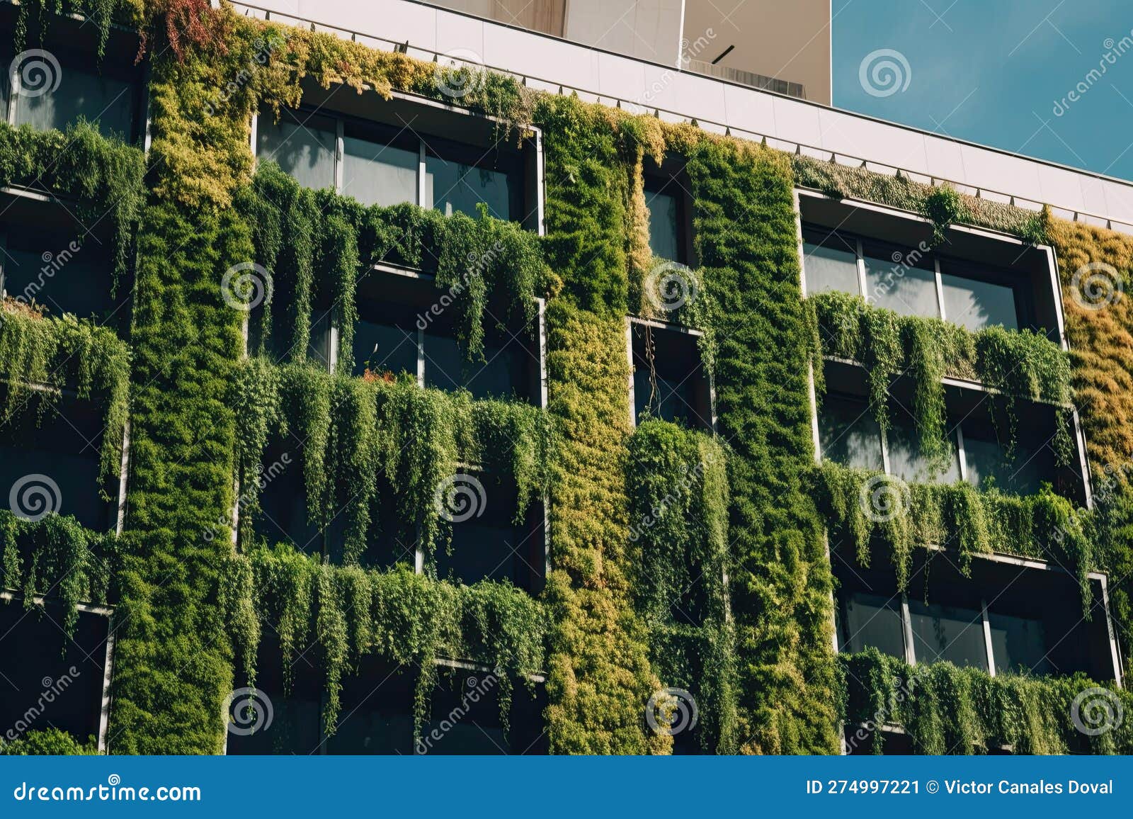 Wall of High-rise Building Fully Covered with Plants. Sustainability ...