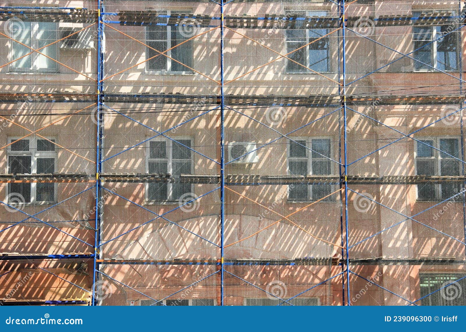 Wall of Historic Building with Scaffolding, Covered with Grid Stock ...